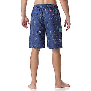 Nonwe Men's Swimming Shorts 9" Breathable Palm Tree Beach Shorts with Lining Blue 40