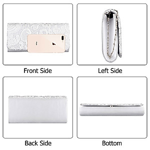 BAGLAMOR Clutch Purses for Women Wedding White Lace Floral Handbag Evening Bag