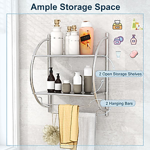 Giantex Bathroom Shelf with Towel Rack - 2 Tier Rustproof Over The Toilet Storage Shelf with Double Towel Bars, 18" W X 10" D X 22" H, Wall Mount Chrome Towel Holder for Living Room, Kitchen (Silver)