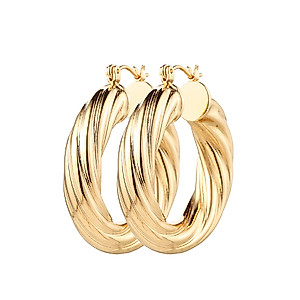 6 Pairs Gold Chunky Hoop Earrings for Women,14K Gold Plated Twisted Huggie Hoop Earring Set Hypoallergenic,Thick Open Hoop Earrings Packs Lightweight. (6 New Gold Hoops)