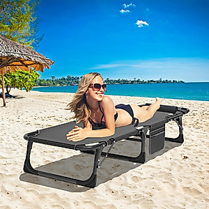 DoCred Folding Chaise Lounge Chair, Folding Cot, 5-Position Adjustable Heavy Duty Patio Chaise Lounges for Outside, Poolside, Beach, Lawn, Camping