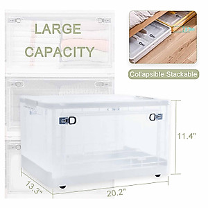 Stackable Storage Bins, 48.7 QT Closet Organizers and Storage, Collapsible Clear Storage Bins with Lids and Wheels for Bedroom Toy Storage Bins Pantry Storage Organizer Bins