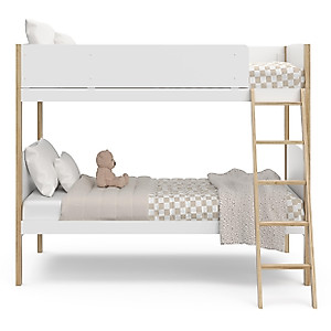 Storkcraft Next Delray Twin-Over-Twin Convertible Bunk Bed (White with Natural) – Modern, Stylish, 2-Tone Bunk Bed for Kids Bedroom