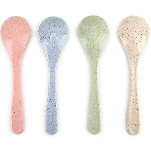 Nicunom 13 OZ Unbreakable Kids Plastic Bowls with Spoons, Reusable Cereal Bowl Wheat Straw Snacks Small Bowl Sets for Baby Kids Toddler, Microwave Dishwasher Safe,