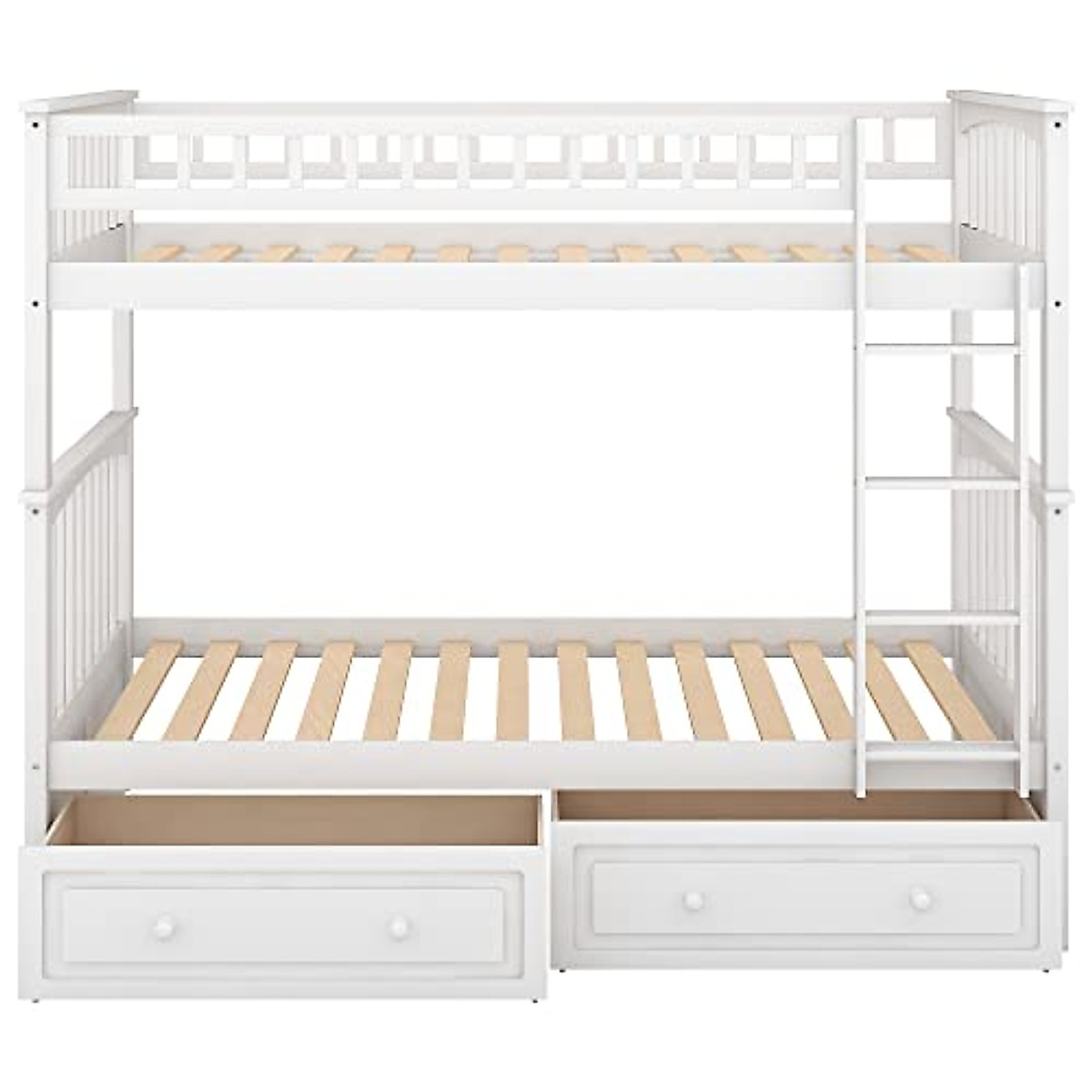 GLORHOME Twin Over Twin Wood Convertible Bunk Bed with Storage Drawers and Full Length Safety Guard Rails,Space Saving Bedroom Furniture, Can Be Converted into 2 Beds