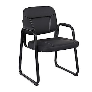 CLATINA Waiting Room Guest Chair with Bonded Leather Padded Arm Rest Modern Style with Sled Base for Office Reception and Conference Desk Black 1Pack