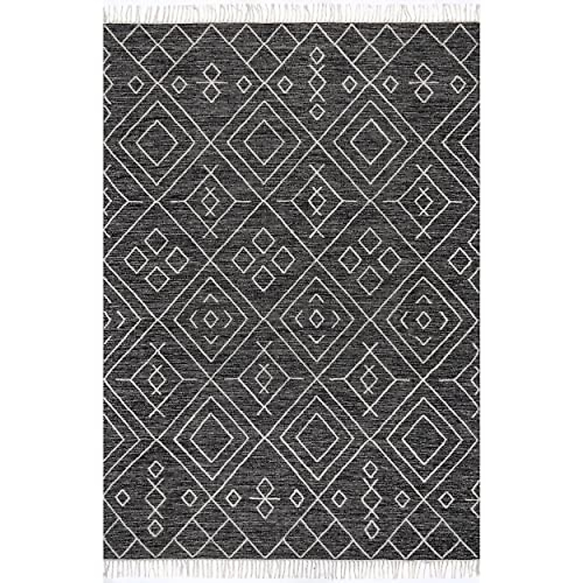 nuLOOM Cheryl Cotton Flatweave Diamond Trellis Tassel Area Rug, 6' x 9', Grey