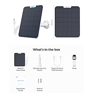 REOLINK 6W Solar Panel White, Non-Stop Solar Power Supply for All Wireless Battery Camera, Trackmix/Argus PT/Go PT Ultra, Waterproof, Adjustable Mount, 4 Meters Cable(Only Use for Battery Cameras)