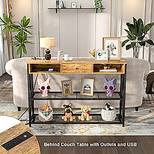 armocity Console Table with Outlets, Entryway Table for Entry, 47 Inch Sofa Table with Drawers, Long Hallway Table, Industrial Behind Couch Table for Entryway, Sofa Couch, Entrance, Hallway, Rustic