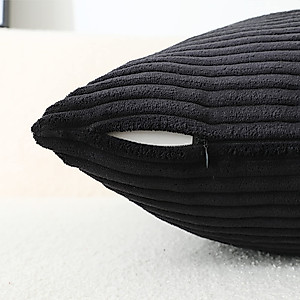 Stellhome Pack of 2, Corduroy Soft Decorative Square Throw Pillow Cover Accent Striped Cushion Covers Pillowcase, Home Decor Decorations for Sofa Couch Bed Chair, 18x18 Inch/45x45 cm, Black