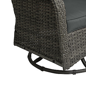 UIXE 3 Pieces Outdoor Swivel Rocking Chairs Patio Furniture Sets, PE Wicker Patio Swivel Rocker Chair Glider Bistro Set with Side Table & Thick Cushions for Porch, Pool, Deck, Garden - Dark Gray