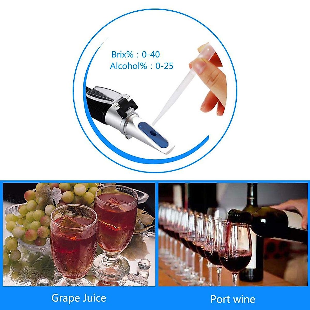 Abuycs Wine Refractometer for Testing Grape Wine Brewing, Wine Making, Measuring Sugar Content in Original Grape Juice, Predicting The Wine Alcohol Degree, Dual Scale of 0-40% Brix & 0-25% vol Alcohol