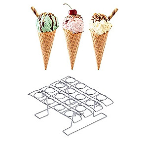 Ice Cream Cone Cupcake Baking Rack, 16 Cavities Stainless Steel Ice Cream Display Desktop Stand Tray DIY Cooling Rack for Kids Birthday Afternoon Tea Party