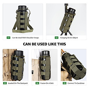 ZXXSFM Molle Pouch Water Bottle Holder for Backpack, Tactical Water Bottle Holder Use with Strap, Adjustable Straps Water Bottle Carrier Bag for 20 32 36 48 Oz Water Bottle(Green)