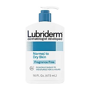 Lubriderm Daily Moisture Hydrating Unscented Body Lotion with Pro-Vitamin B5 for Normal-to-Dry Skin for Healthy-Looking Skin, Non-Greasy and Fragrance-Free Lotion, 16 fl. oz