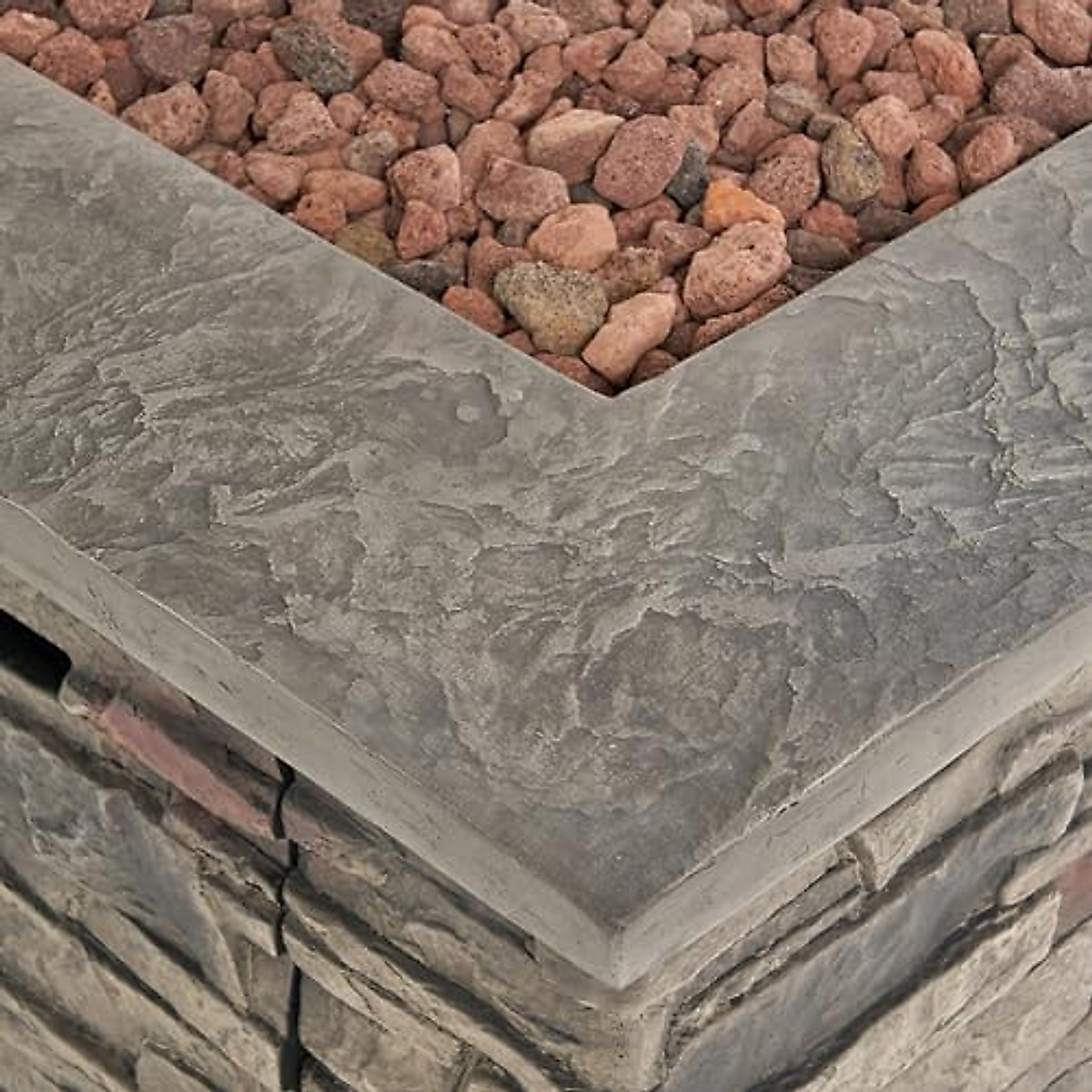Christopher Knight Home 296661 Hoonah Outdoor 40,000 BTU Lightweight Concrete Fire Pit Table, 32", Natural Stone and Grey Top