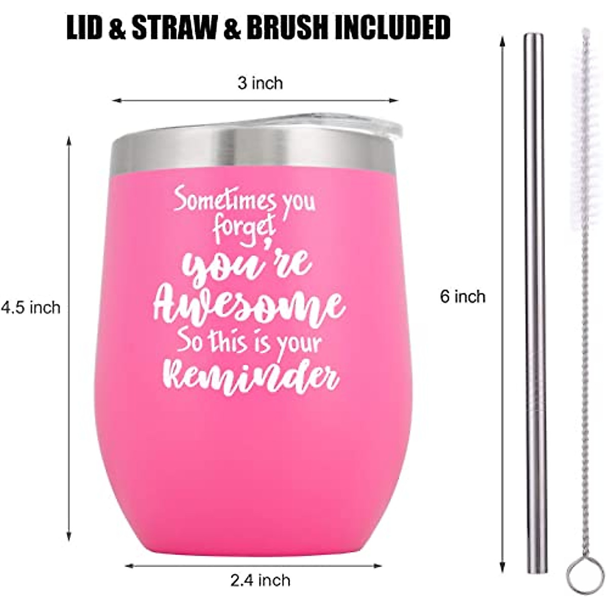 You're Awesome Wine Tumbler with Sayings for Women - Thank You Gifts - Funny Inspirational Gifts for Women, Her, Best Friend, Mom, Wife, Daughter, Sister, Coworker 12oz Insulated Wine Tumbler Hot Pink
