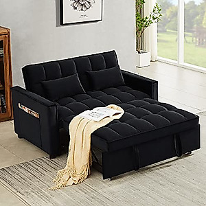 HABITRIO Modern 55.2" Small Pull Out Sleep Sofa Bed 2 Seater Loveseats Sofa Couch with Adjsutable Backrest and Lumbar Pillows for Apartment Office Living Room