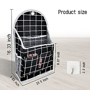 WisePoint 3-Layer Wall Hanging Storage Bag, Oxford Hanging Pocket with Self-Adhesive Hook Waterproof Over The Door Closet Organizer for Bedroom, Kitchen, Bathroom, Desktop (Black)