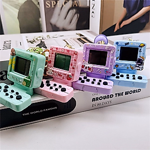 Retro Classic Game Console Pendant Keychain Playable Electronic Miniature Handheld Mini Games Machine with Keychain Ring Gift (Y5)