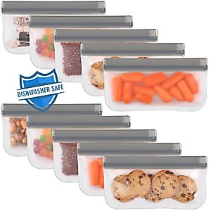 Lerine Reusable Snack Bags Dishwasher Safe,10 Pack Reusable Snack Bags Extra Thick Leak-proof Reusable Bags Silicone for Candy, Snack, Sandwich, Cereal, Travel Items, Home Organization(Grey)