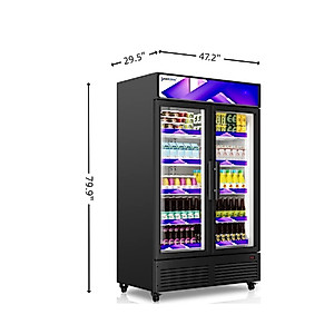 NAFCOOL Commercial Beverage Refrigerator Cooler,38 Cu Ft Two Glass Door Merchandiser Refrigerator Bar Wine Beer Drink Display Fridge for Home or Sale Used,ETL and NSF Approval,47.2" Wide