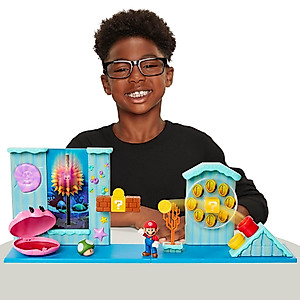Nintendo Super Mario Deluxe Underwater Playset with 5 Interactive Environmentpiece – Includes 2.5” Mario Figure, 1-Up Mushroom Accessory & Warp Pipe Coin Launcher