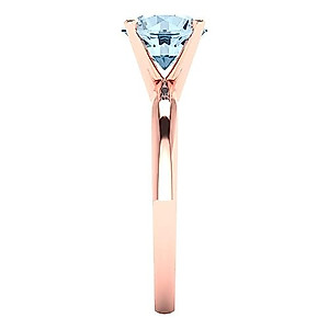 Clara Pucci 1.50 ct Round Cut Solitaire Natural Sky Blue Topaz gemstone Bridal Designer Anniversary Engagement Ring in 14k Rose Gold