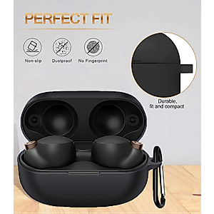 Compatible with Sony WF-1000XM4 Case, Lamshaw Protective Soft TPU Case with Keychain for Sony WF-1000XM4 Noise Canceling Truly Wireless Earbud (Black)