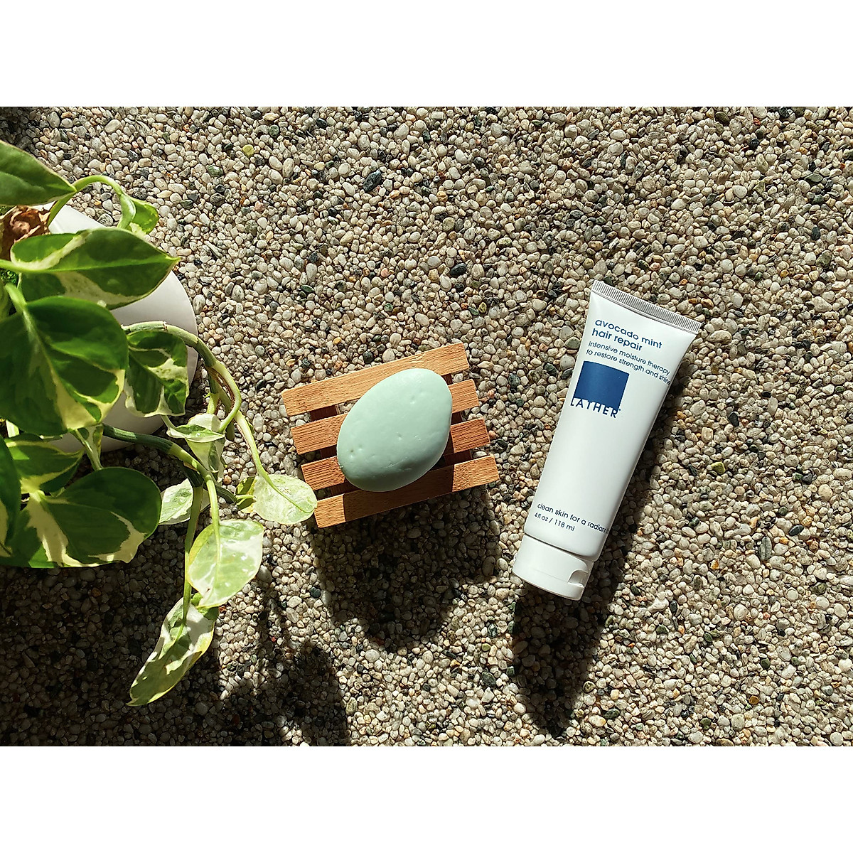 LATHER Avocado Mint Hair Mask Repair Treatment - Deep Conditioning Hair Mask to Smooth, Restore Strength & Shine on Dry or Damaged Hair - Leave In Conditioning Mask - Sulfate Free - 4 Fl Oz Tube