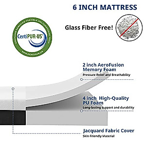 FONTOI 2 in 1 Queen Mattress, 6 inch Memory Foam Mattress, Medium Firm Bed Mattress with Cover, Pressure Relieving Mattress for Kid/Adult (White)