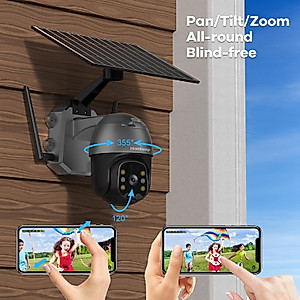 Security Camera Wireless Outdoor/Home, Solar 360° PTZ Surveillance System with 24000mAh Battery, Color Night Vision, WiFi, PIR Motion Detection, APP Alert Push, Spotlight and Siren, Two-Way Talk, IP66