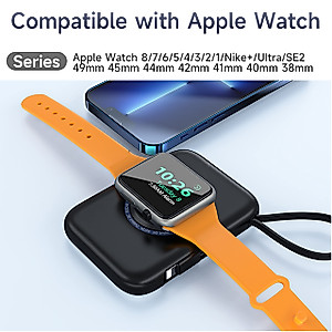 HUOTO Portable Charger,5000mAh Mini iWatch Magnetic Charger Power Bank with Charging Cable,Travel Charger External Battery Pack Compatible with Apple Watch/iPhone11/13/12/Smartphones/Airpods