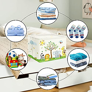 Clastyle Cube Jungle Safari Animals Nursery Storage Basket Forest Elephant Giraffe Tree Shelf Basket for Clothes Toys Books Rectangle Bedroom Playroom Monkey Lion Storage Bin, 36L