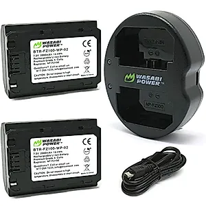 Wasabi Power Battery (2-Pack) and Dual USB Charger for Sony NP-FZ100, BC-QZ1 and Sony FX3, a1, a9, a9 II, a7C, a7R III, a7R IV, a7S III, a7 III, a7 IV, a6600 (KIT-BB-FZ100-02)