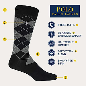 Polo Ralph Lauren Assorted Pattern Dress Crew Socks-4 Pair Pack-Soft and Lightweight Cotton Comfort, Black, Men's Shoe Size: 6-12.5