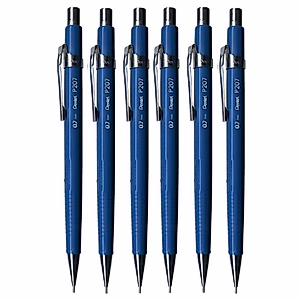 Pentel 0.7mm (P207-C) Blue P200 Series Automatic Mechanical Drafting Pencil Refillable Lead Eraser (Pack Of 6)