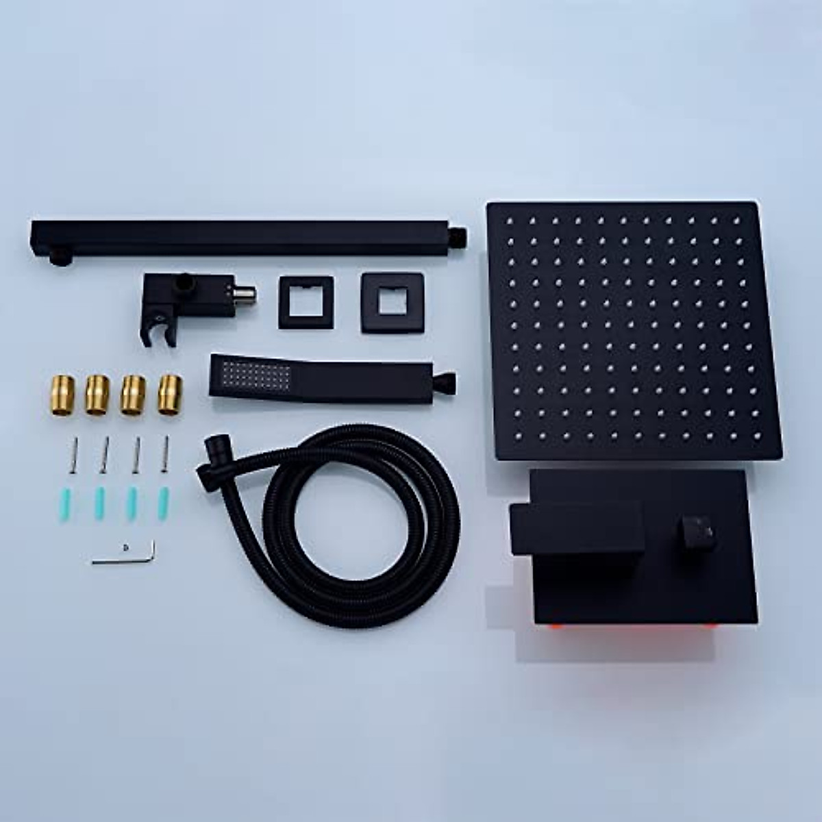 HANEBATH Matte Black Shower Faucet Set Complete with 10 Inch Rainfall Shower Head, Wall Mounted Shower Fixtures with Valve and Trim Kit