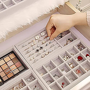 STYLIFING Jewelry Drawer Organizer 4 in 1 Stackable Jewelry Organizer Trays for Drawer Rings Earrings Necklaces Bracelet Storage Showcase Box(Grey)