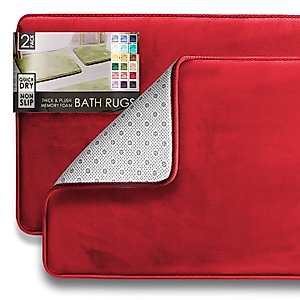Clara Clark 2 Piece Bathroom Rugs Bath Mat Set, Velvet Memory Foam Bath Mats for Bathroom - Non-Slip, PVC Backing Bath Rugs, Washable Bathroom Rug Mats - Dries Quickly, Bathroom Rug Set - Burgundy