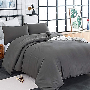 KAREVER Deep Grey Comforter Set Queen Dark Gray Bedding Set Teens Adult Solid Gray Color Bedding Set 3 Pieces with 2 Pillowcases Women Lightweight Durable Full Blanket Quilts Set Gray Bed Comforter