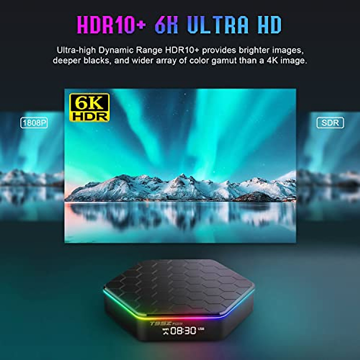 2022 Android TV Box 12.0 4GB RAM 64GB ROM Android Box H618 Quad-core Cortex-A53 CPU, Wi-Fi 6 4K/6K 2.4G/5G Wi-Fi HDR10+ Bluetooth 5.0 100M Ethernet USB 2.0 with Backlit 2.4G Mini Wireless Keyboard