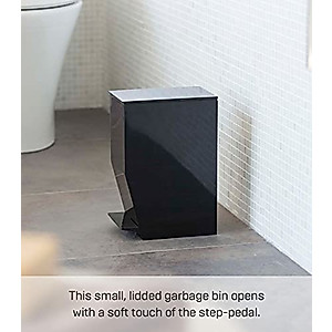 Yamazaki Home Sanitary Step Trash Can - Small Space Waste Bin For Bathroom Kitchen, Plastic, 1 gallon | 3.9 liters, Handles, Lid, No Assembly Req.