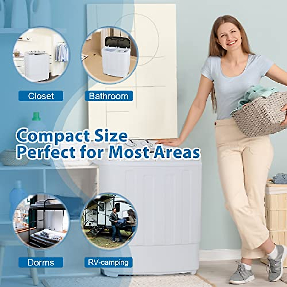 ZenStyle Compact Mini Twin Tub Top Load Washing Machine w/Washer Spinner, Built-In Gravity Pump, 13lbs Capacity, 5.74 FT Power Cord Included