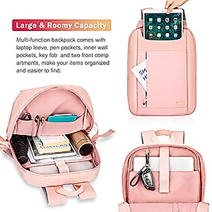 Voova Travel Laptop Backpack for Men Women, Slim Lightweight Backpack Bookbag with Laptop Compartment for Work Business and College, Waterproof Computer Bag Fits 14-15.6 Inch Notebook, Pink