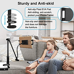 Aqonsie Phone Holder Bed Gooseneck Mount Clip with 360° Rotation Flexible & Hard Arm Bracket Compatible with iPad,Tablet,4-14" Phones, Foldable Tablet Stand for Desk Bed Kitchen Office