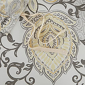 Madison Park Isla Reversible Cotton Duvet Set - Casual Medallion Floral to Damask Print Reverse, All Season Comforter Cover Bedding Set with Matching Shams, Yellow Full/Queen(90"x90") 3 Piece