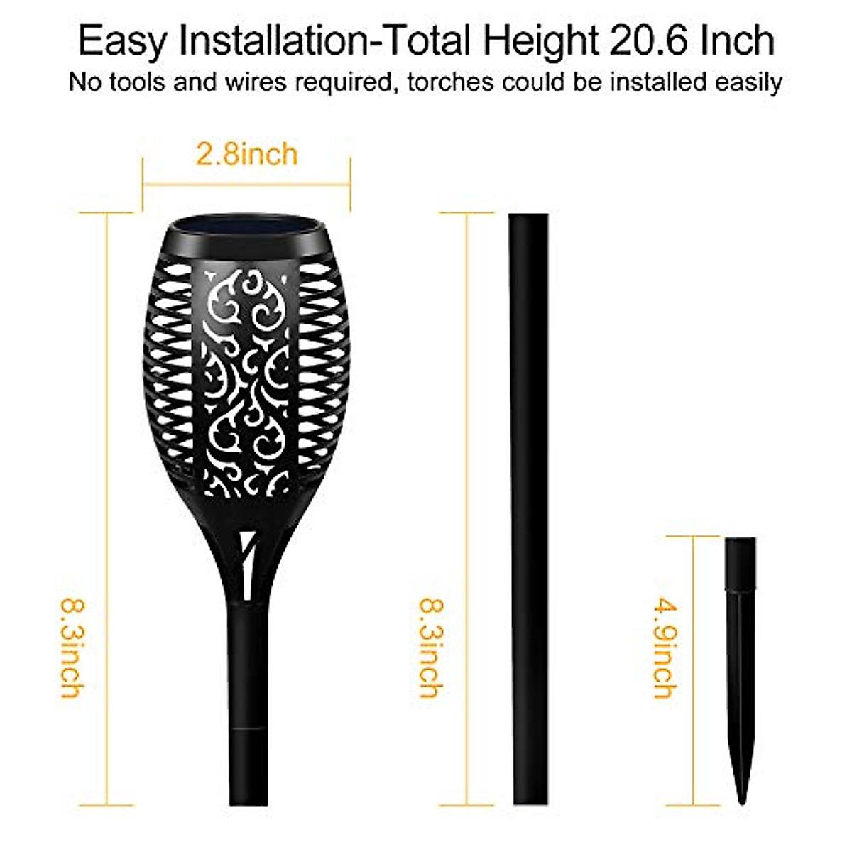 SUNJOYCO 4Pcs Solar Torch Lights with Flickering Flame, 12 LED Solar Lights Outdoor, Waterproof Landscape Decoration Flame Lights, Solar Pathway Lights for Outside Garden Patio Yard Pathway