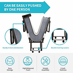 CECER Rollaway Bed with 5 Inch Foam Mattress, 75" x 31" Folding Bed, Cot Size Space-Saving Guest Bed with Headboard, Portable Foldable Bed for Adults with Sturdy Metal Frame and Dust Cover