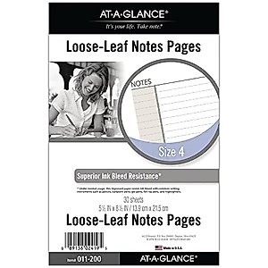 AT-A-GLANCE Day Runner Notes Pages, 87228 DAY-TIMER, Refill, Loose-Leaf , Undated, for Planner, 5-1/2" x 8-1/2", Size 4, 30 Sheets/Pack (011-200)